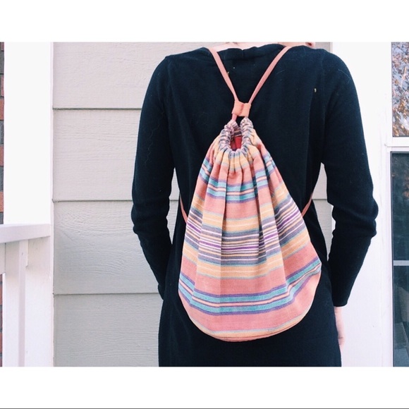 Vintage | Bags | Orange Blue Striped Vintage Bucket Backpack | Poshmark